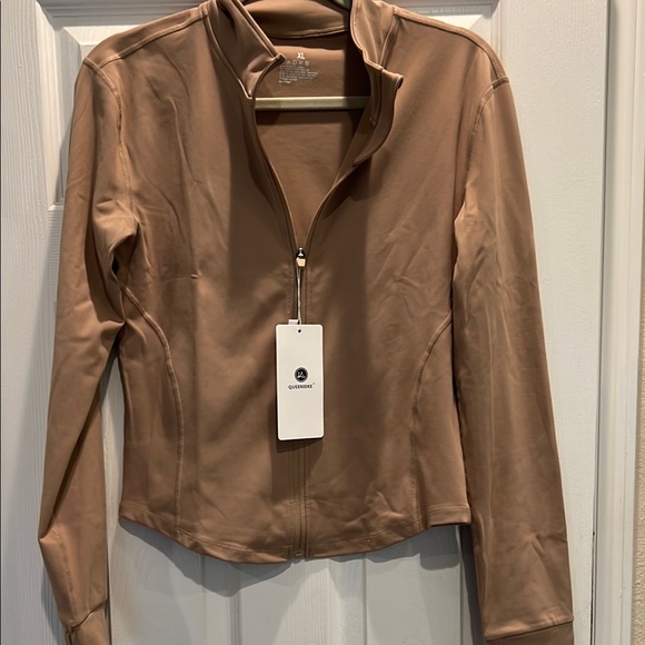Jackets & Coats | Tan Zip Up With Fitted Silhouette And Mock Neck ...